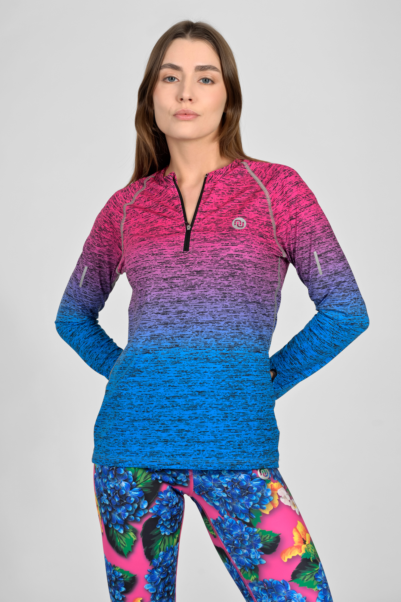 Blouse Zip Melange Azzurro-Rosa - Nessi Sportswear