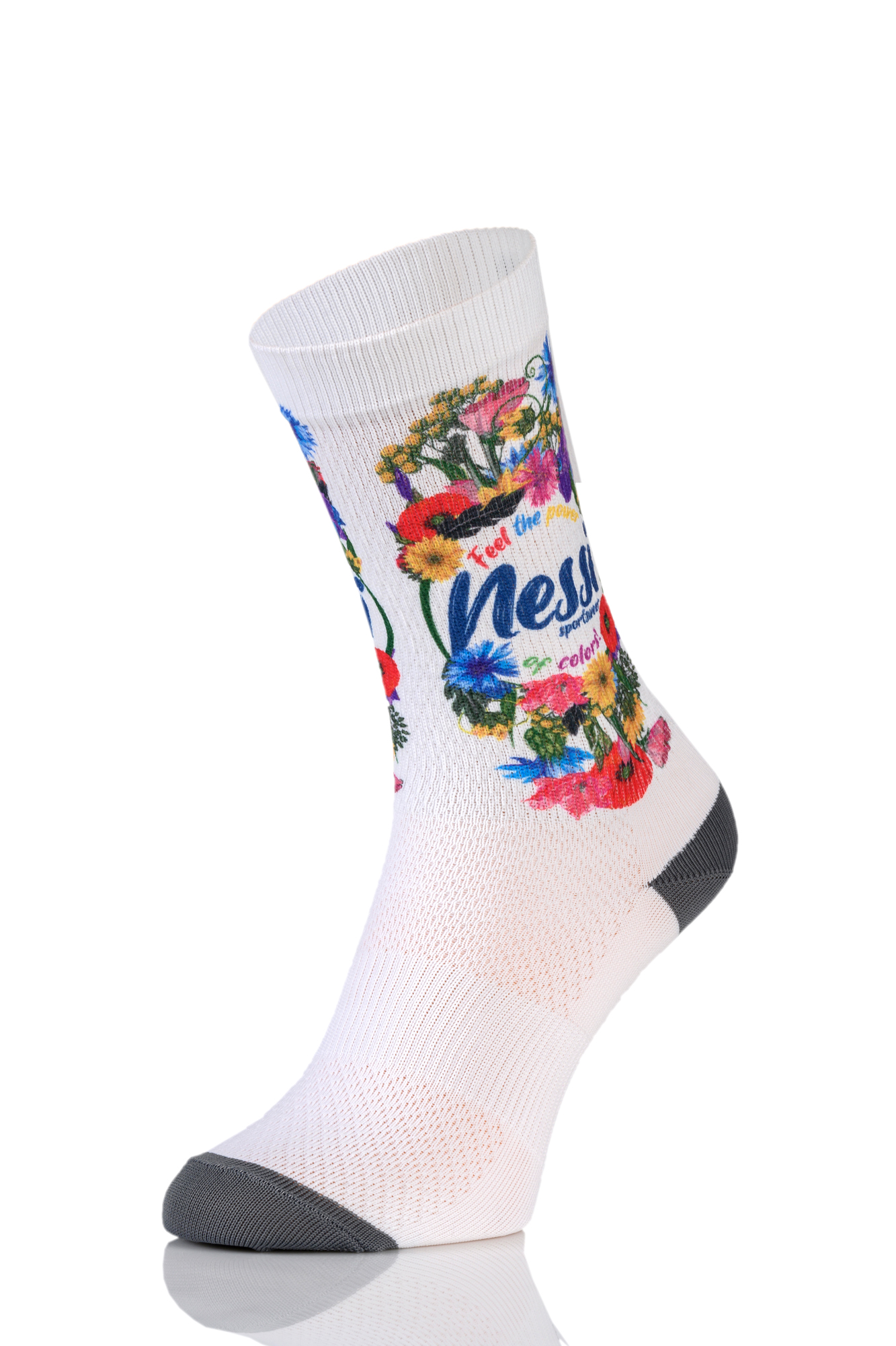 Cycling socks White with Flower Crown - Nessi Sportswear