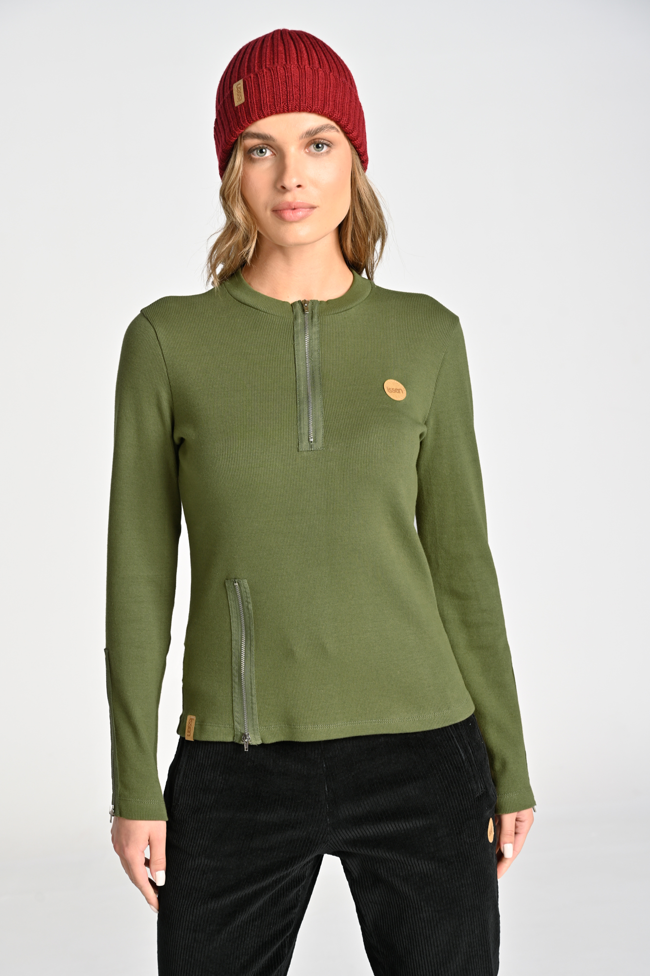 Ribbed cotton blouse Gwen Green - Nessi Sportswear