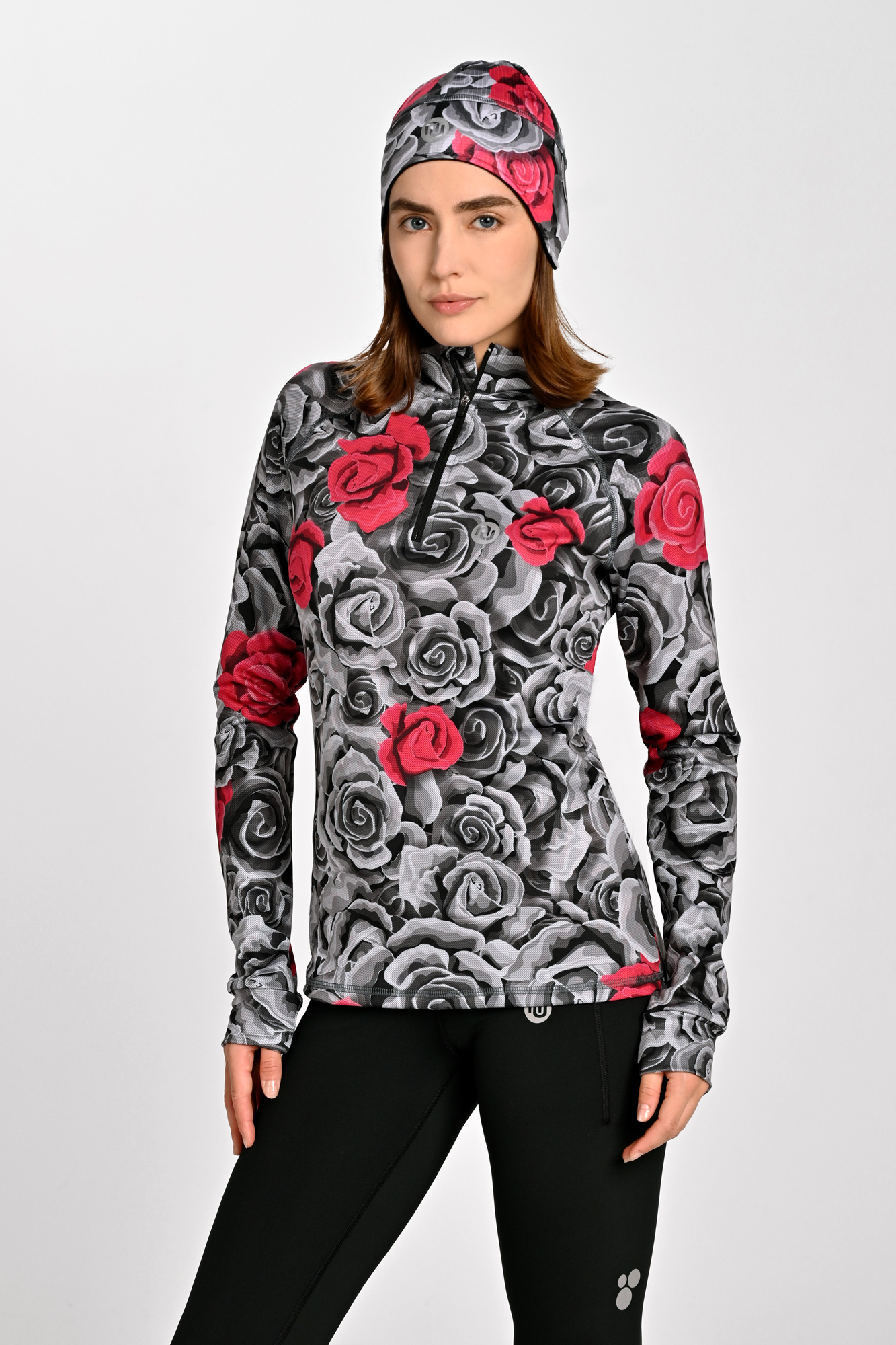 Insulated blouse with stand-up collar Zip Ornamo Roses - Nessi Sportswear
